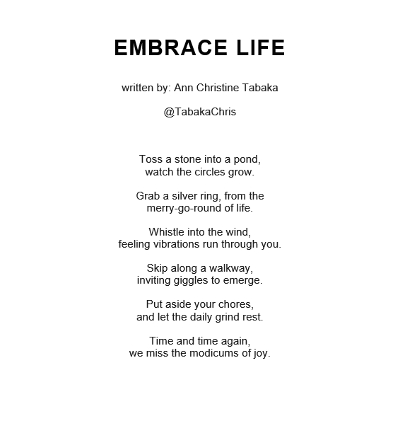 Embrace Life – published by Spillwords Press – Words Spill Out – Poetry