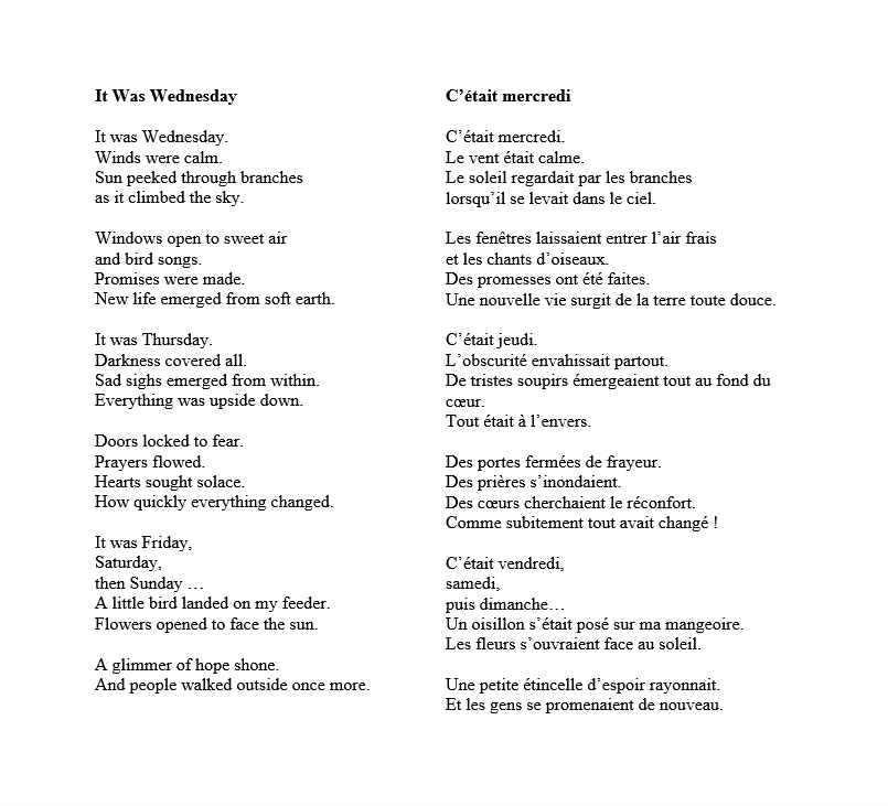 Five Poems – translated into French – Words Spill Out – Poetry