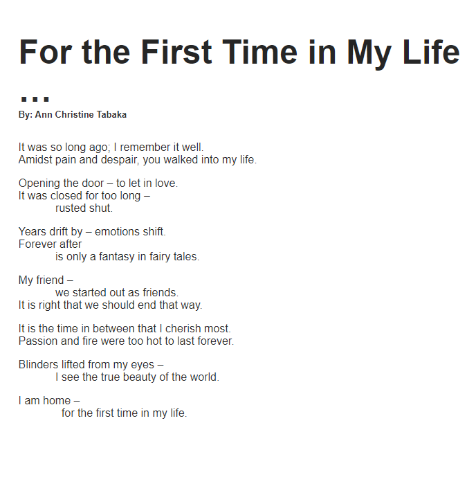 The First Time Poem A New Man. I Wonder If Anyone Will Notice | By